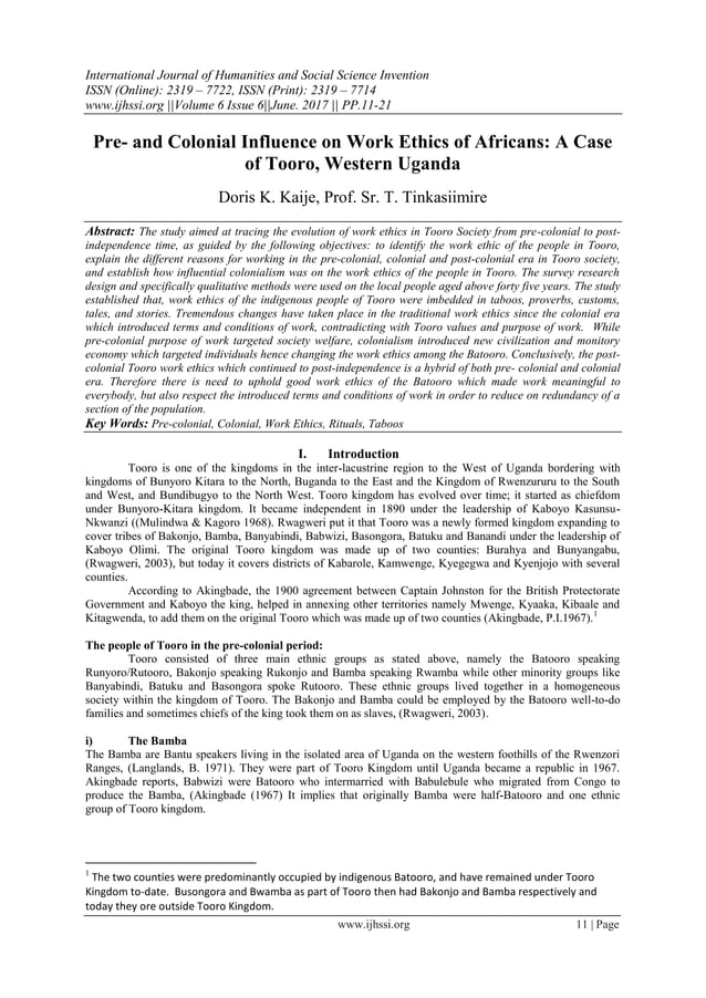 Pre- and Colonial Influence on Work Ethics of Africans: A Case of Tooro ...
