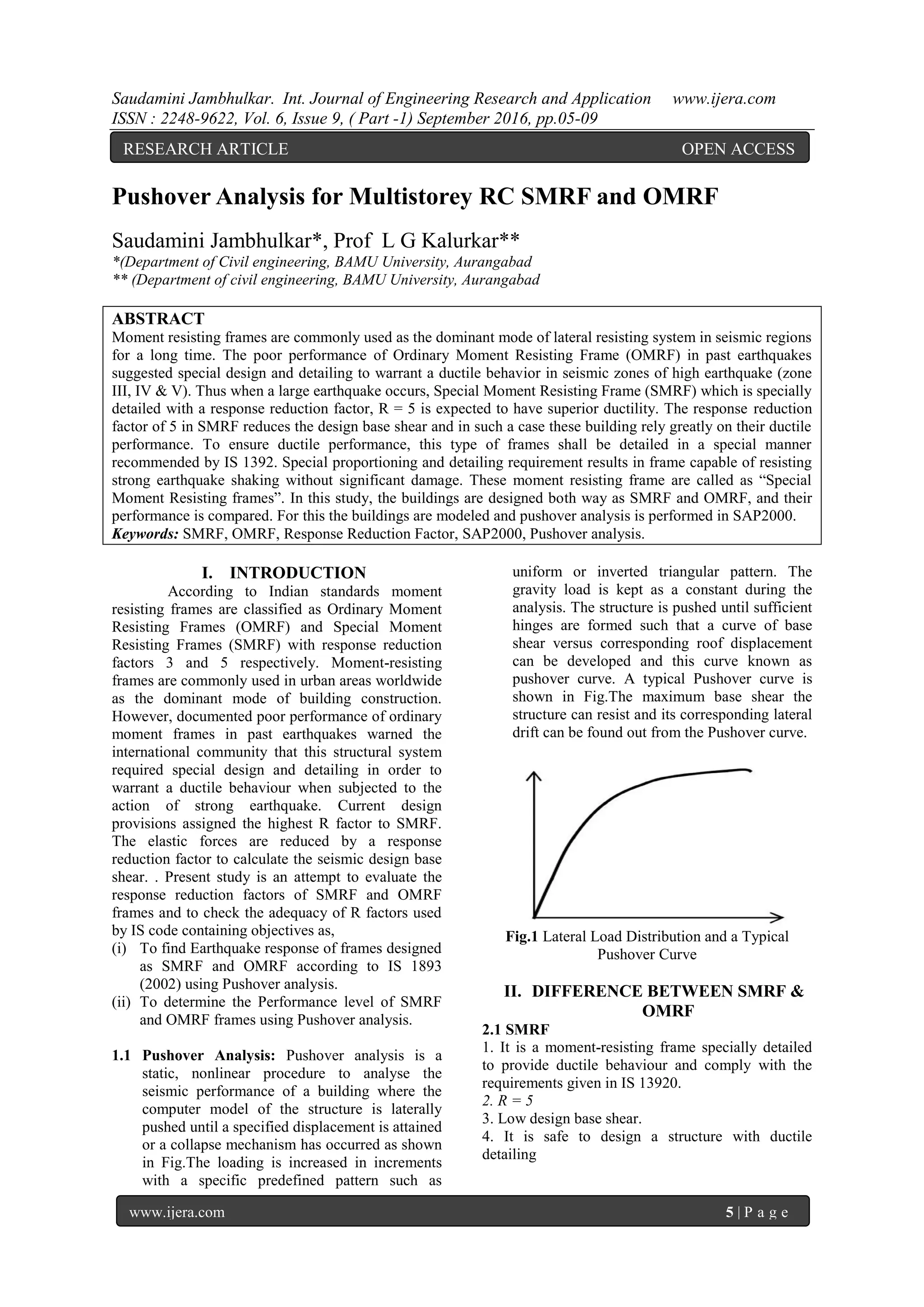 Pushover Analysis for Multistorey RC SMRF and OMRF | PDF