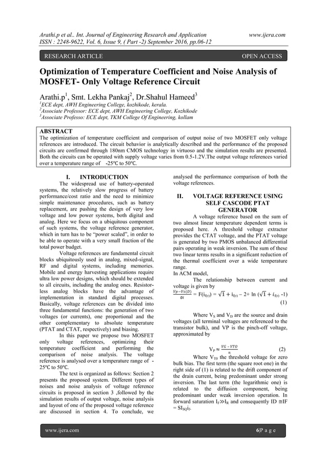 Optimization of Temperature Coefficient and Noise Analysis of MOSFET- Only Voltage Reference ...