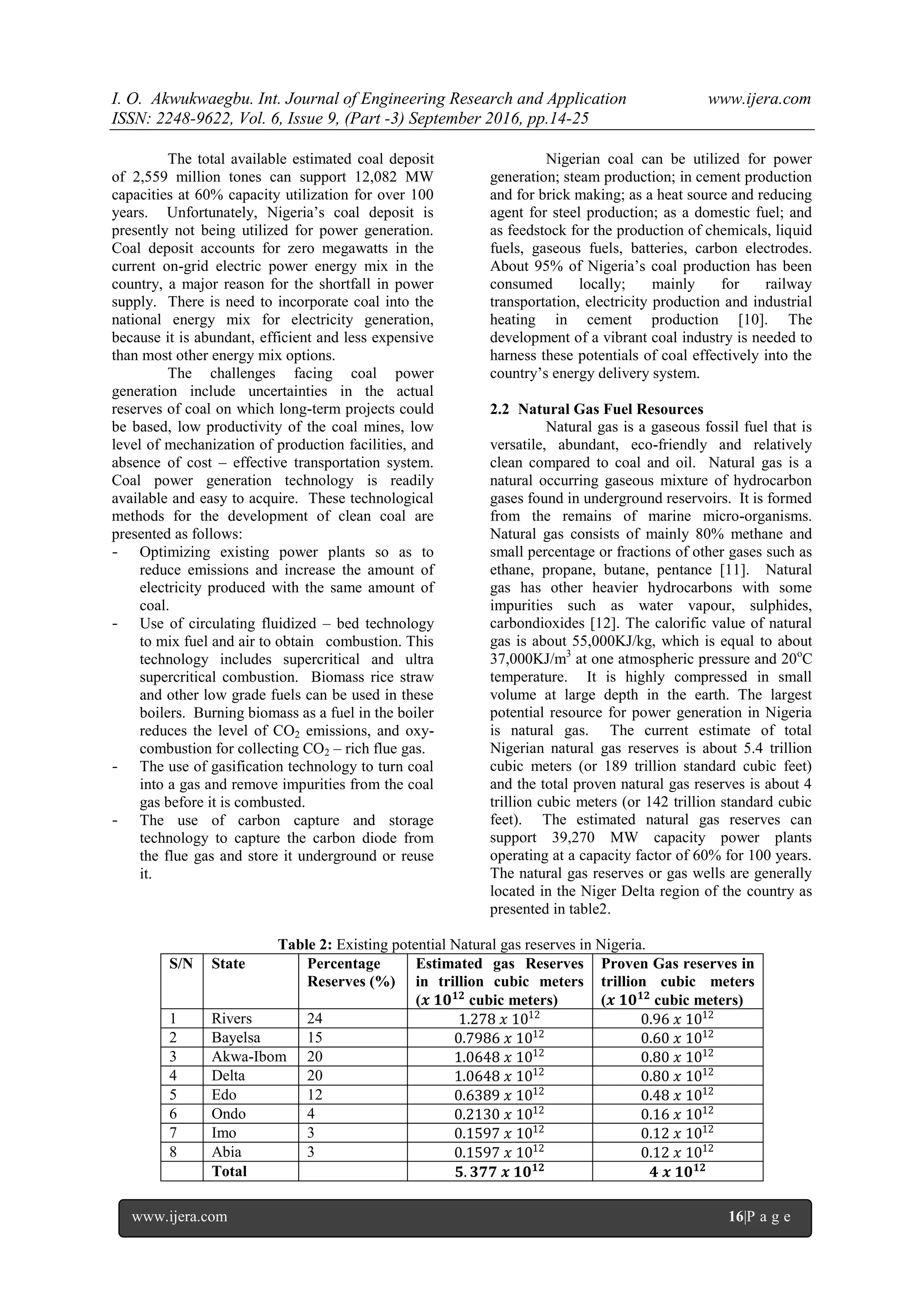 Identification of Reserved Energy Resource Potentials for Nigeria Power ...