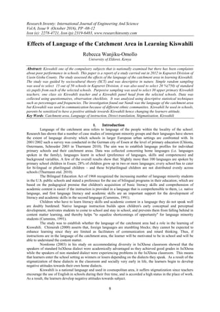 Effects of Language of the Catchment Area in Learning Kiswahili | PDF