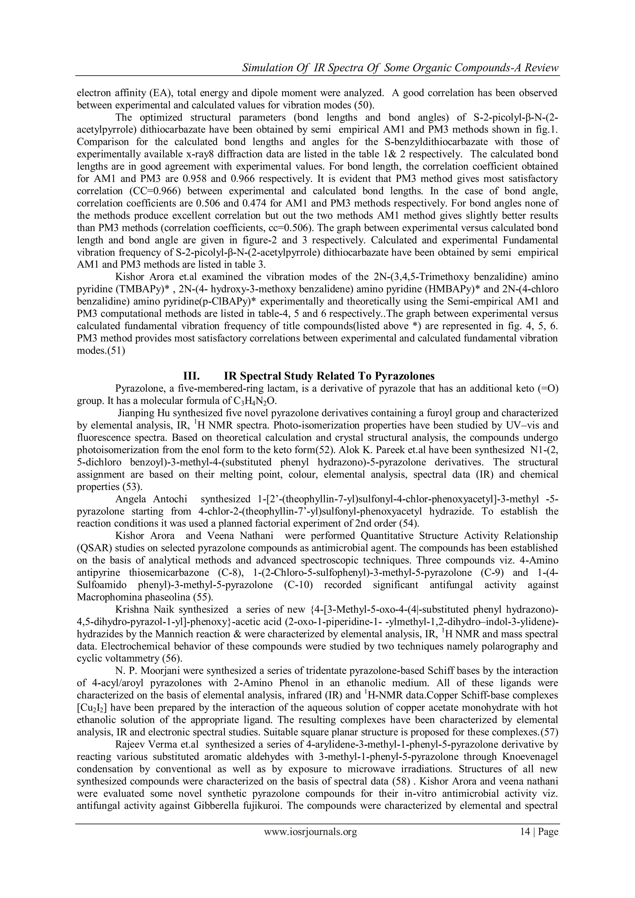 Simulation of IR Spectra of Some Organic Compounds-A Review | PDF
