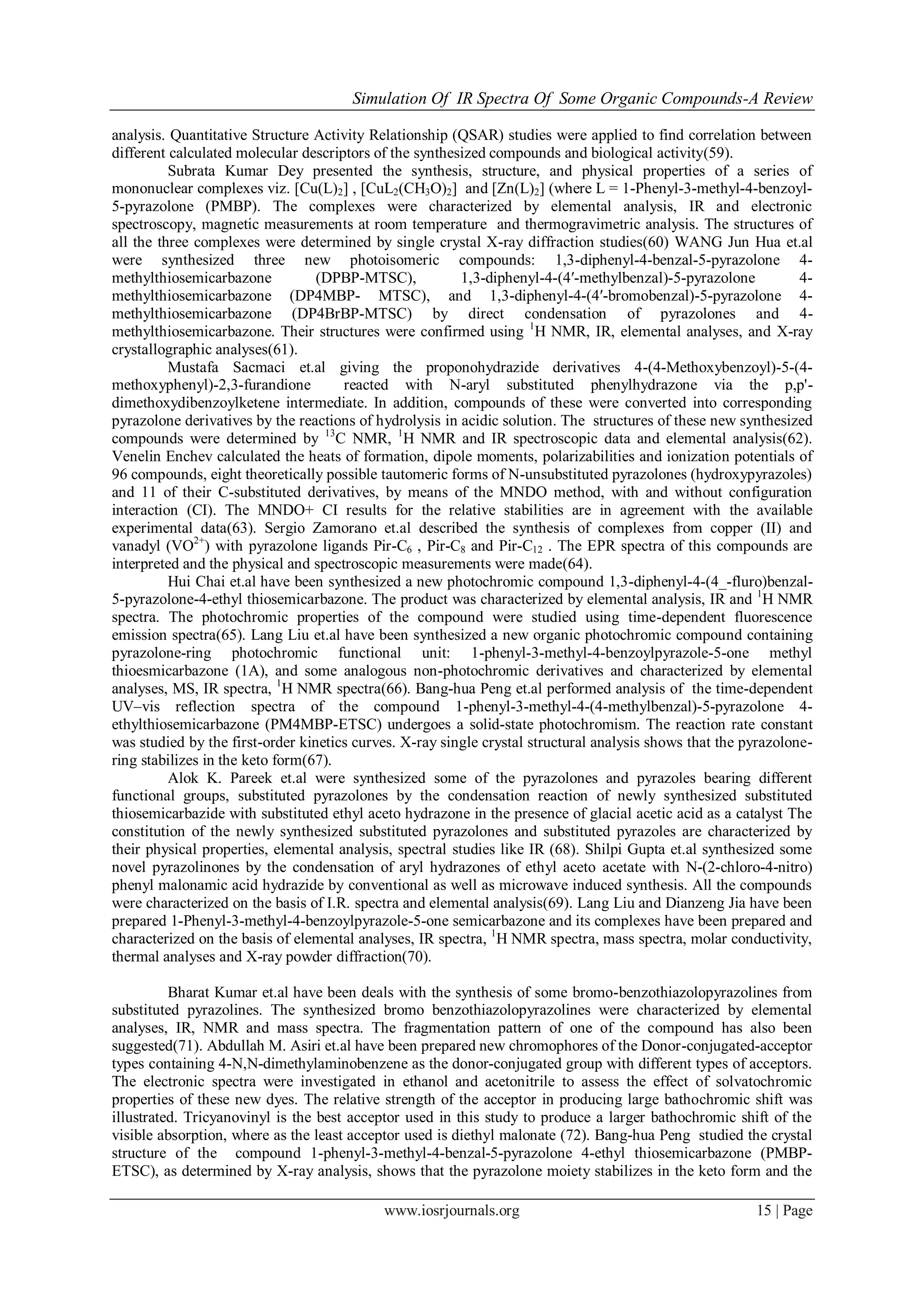 Simulation of IR Spectra of Some Organic Compounds-A Review | PDF