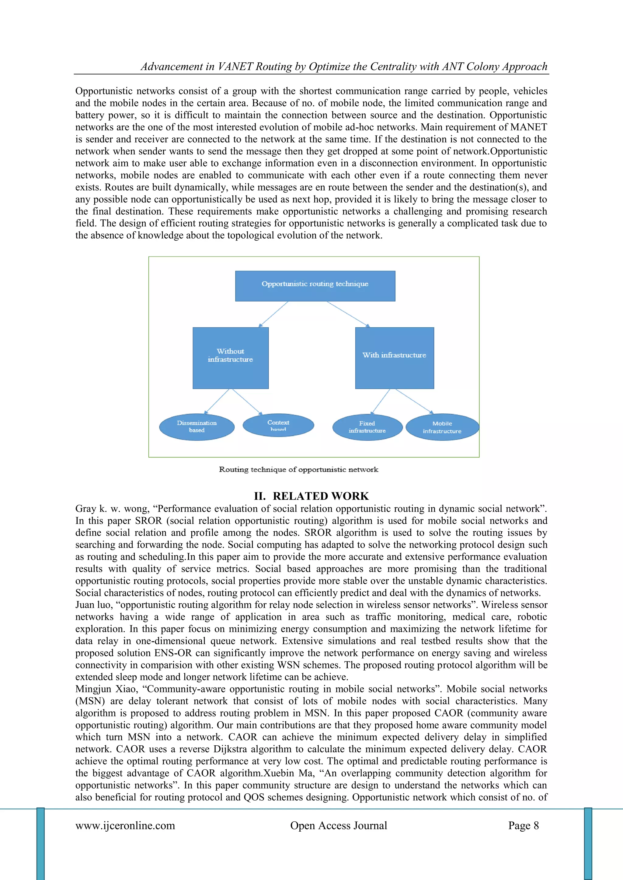 Advancement in VANET Routing by Optimize the Centrality with ANT Colony Approach | PDF