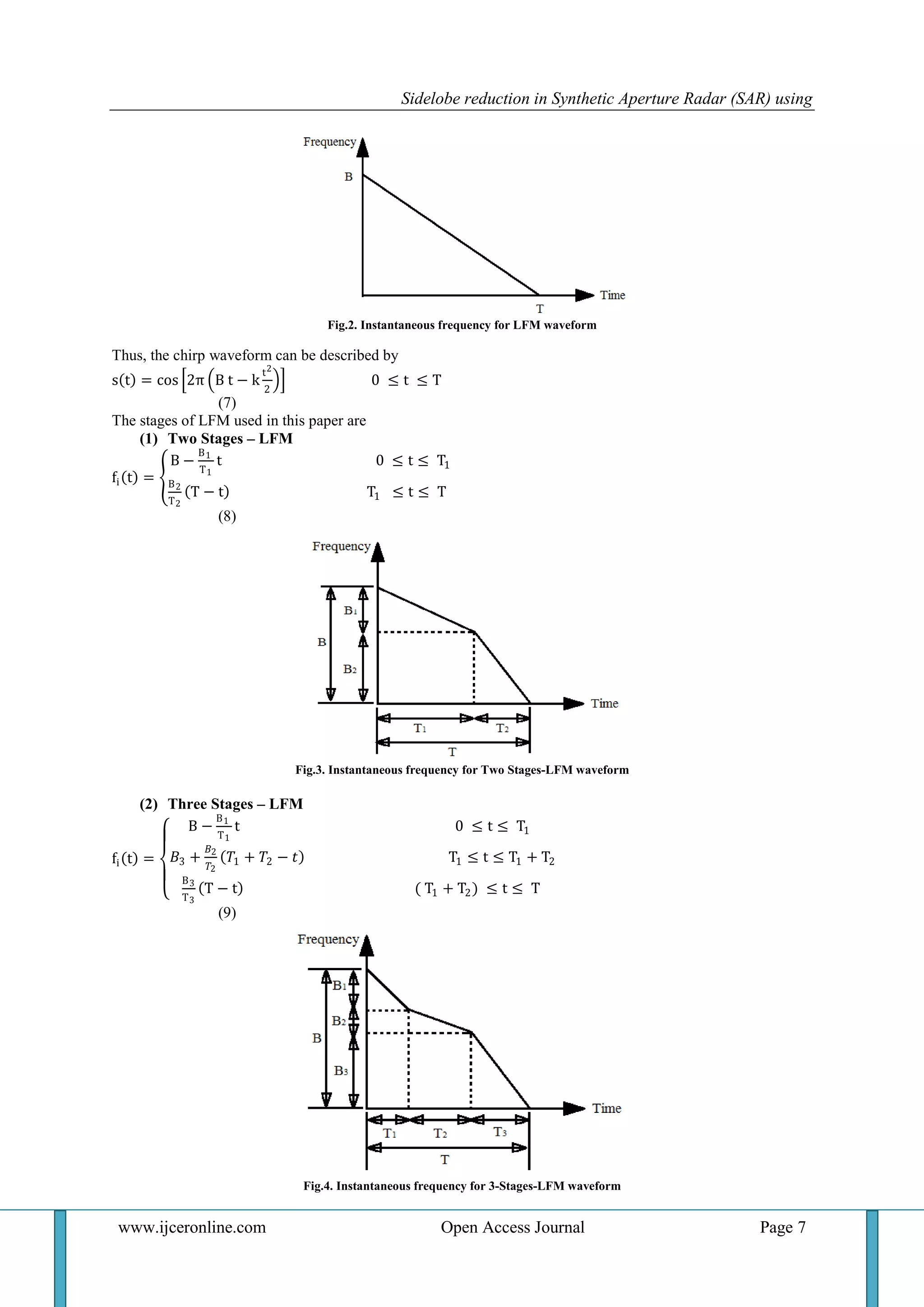 Sidelobe Reduction In Synthetic Aperture Radar Sar Using Multi Stages Of Linear Frequency