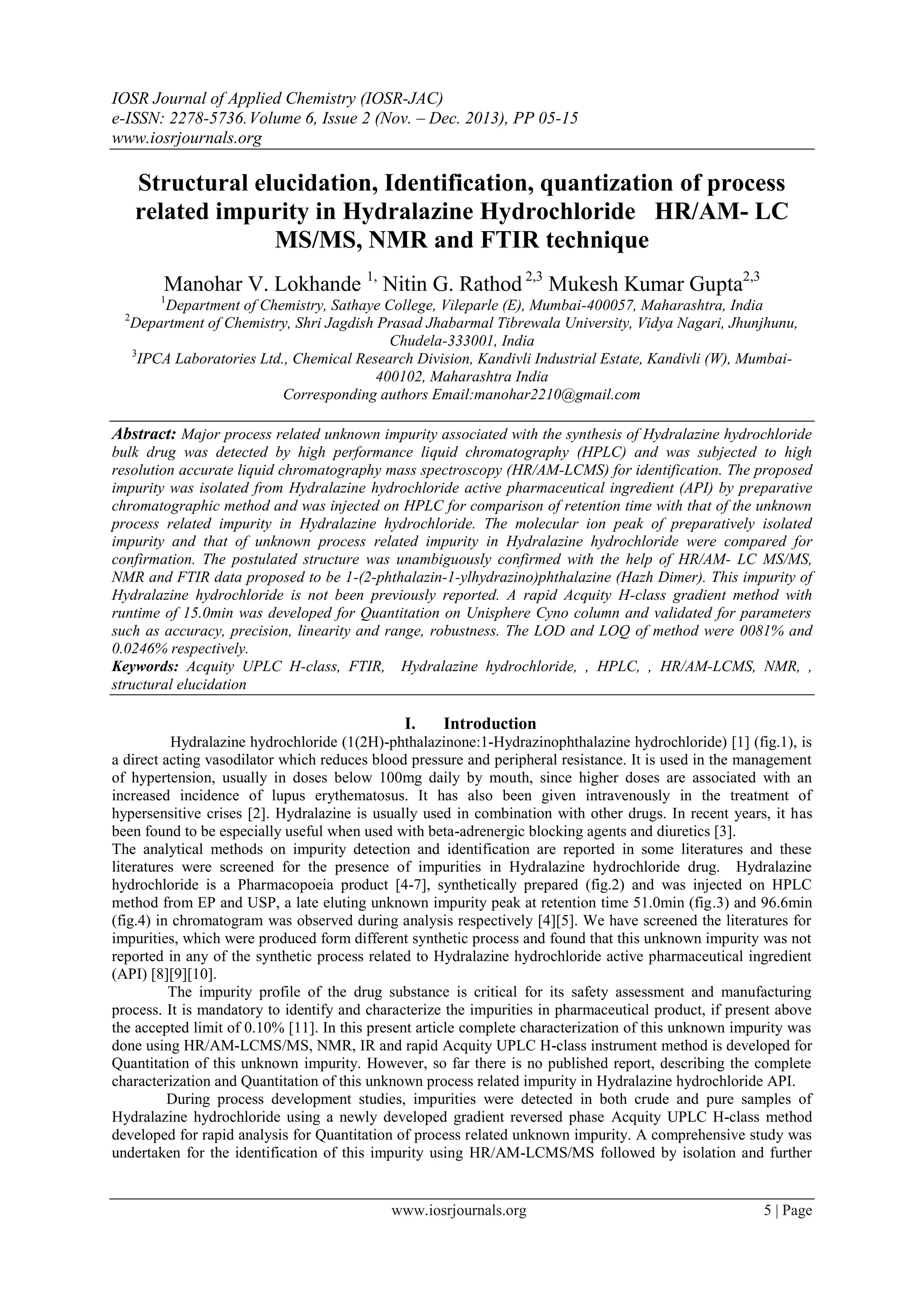 Structural elucidation, Identification, quantization of process related ...