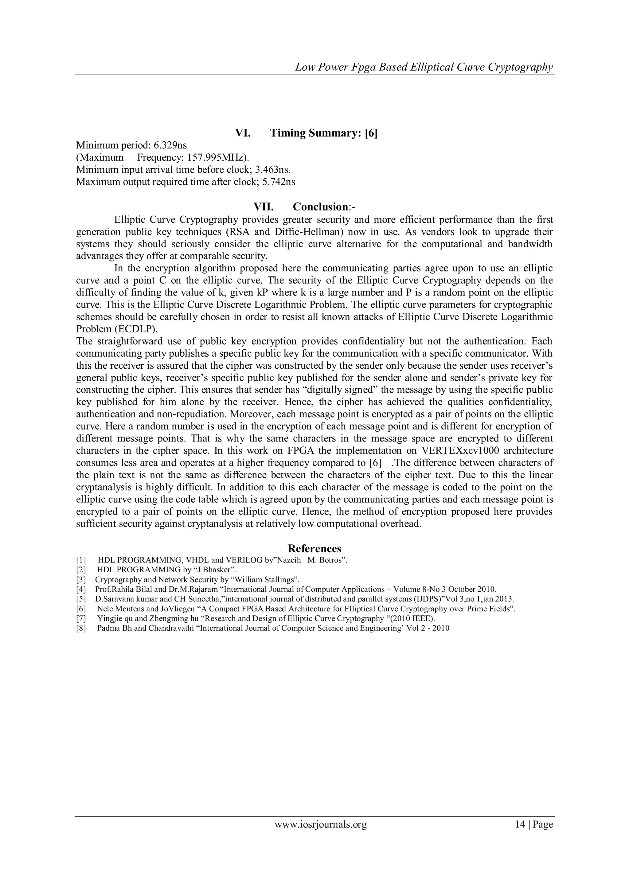 Low Power FPGA Based Elliptical Curve Cryptography | PDF