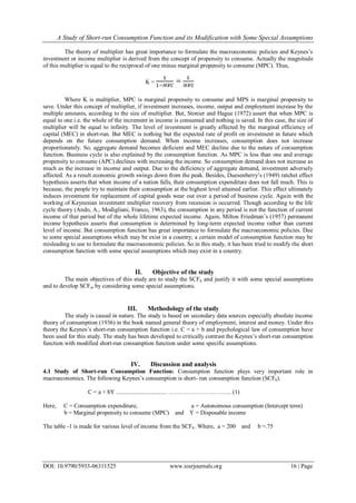 A Study of Short-run Consumption Function and its Modification with ...