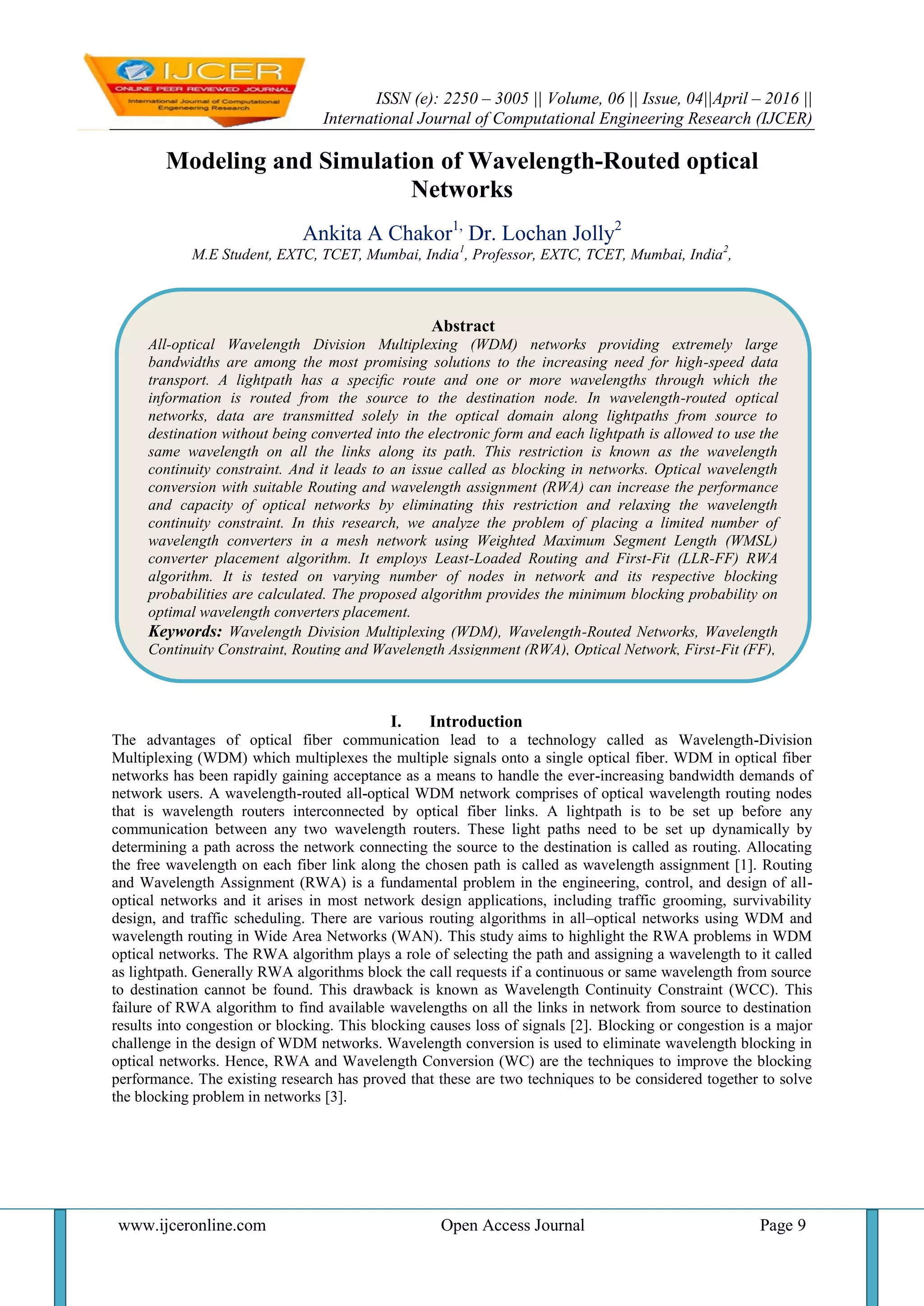 Modeling and Simulation of Wavelength-Routed optical Networks | PDF