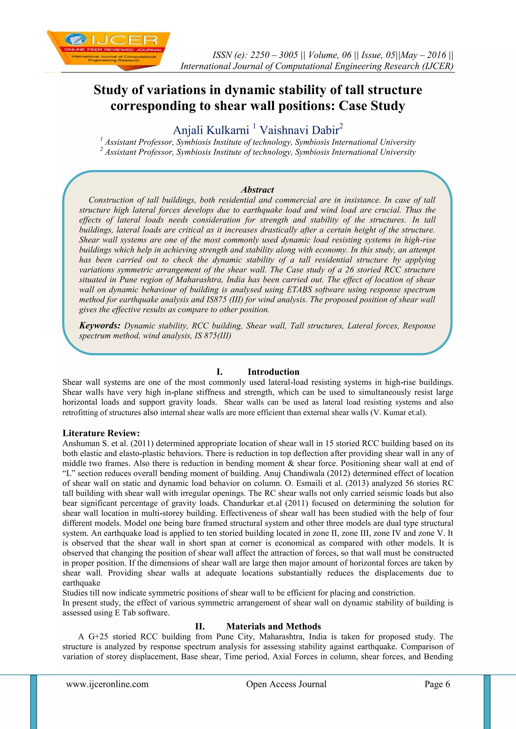Study of variations in dynamic stability of tall structure ...