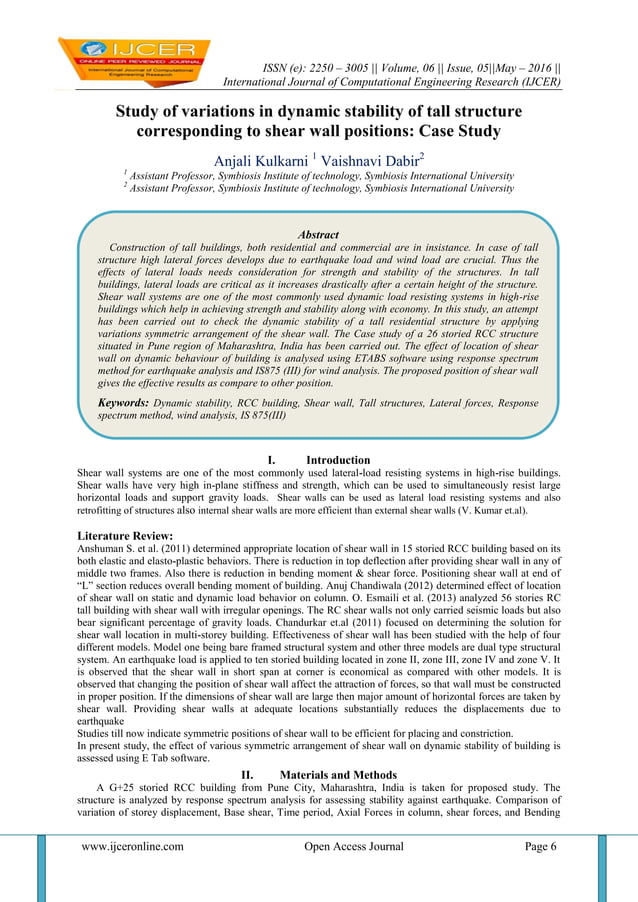 Study of variations in dynamic stability of tall structure corresponding to shear wall positions ...