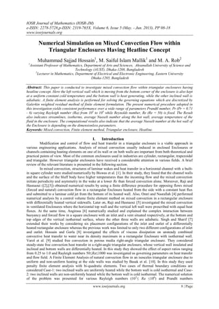 Numerical Simulation on Mixed Convection Flow within Triangular Enclosures Having Heatline ...