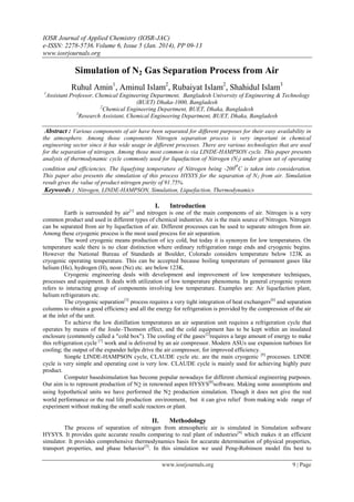 Simulation of N2 Gas Separation Process from Air | PDF | Indoor ...