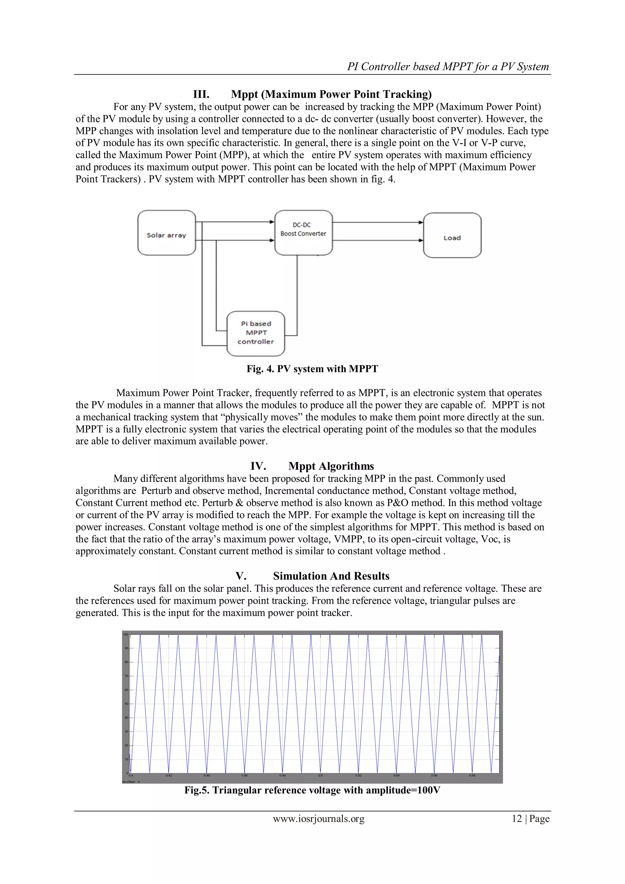 PI Controller based MPPT for a PV System | PDF