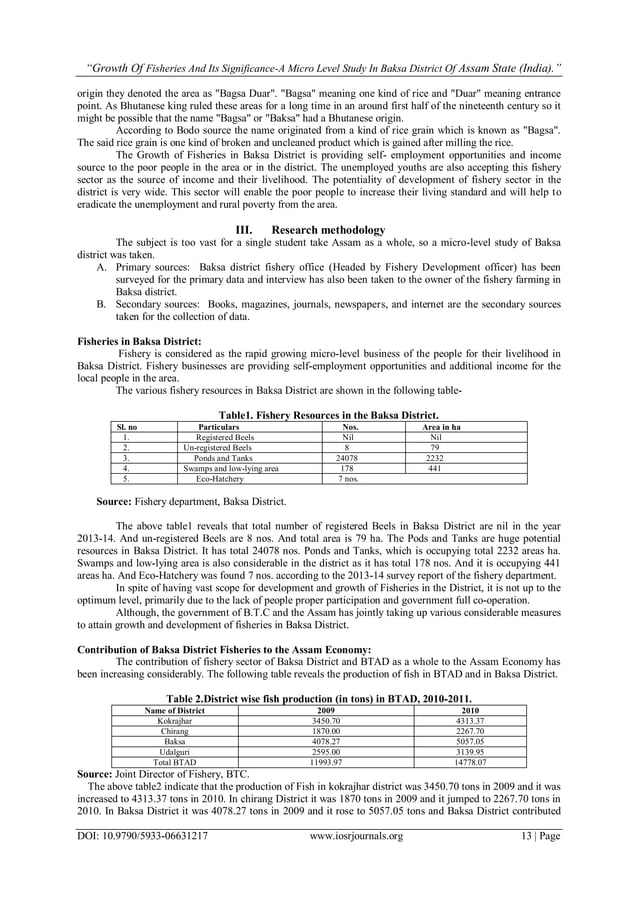 “Growth of Fisheries and Its Significance-A Micro Level Study in Baksa ...