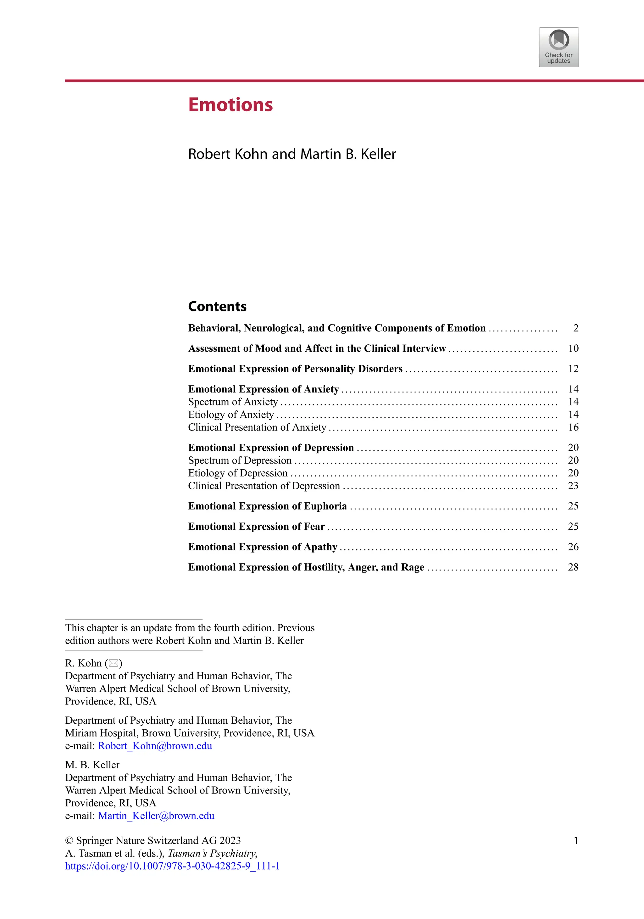 Emotions - Robert Kohn and Martin B. Keller | PDF