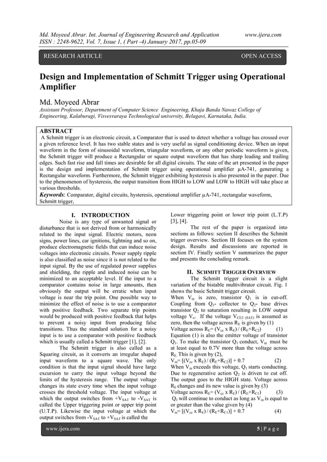 Design and Implementation of Schmitt Trigger using Operational ...