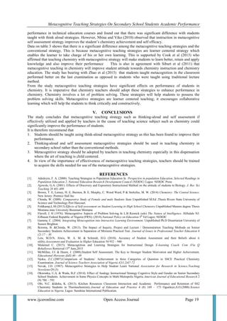 Metacognitive Teaching Strategies on Secondary School Students Academic Performance | PDF