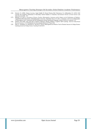 Metacognitive Teaching Strategies on Secondary School Students Academic ...