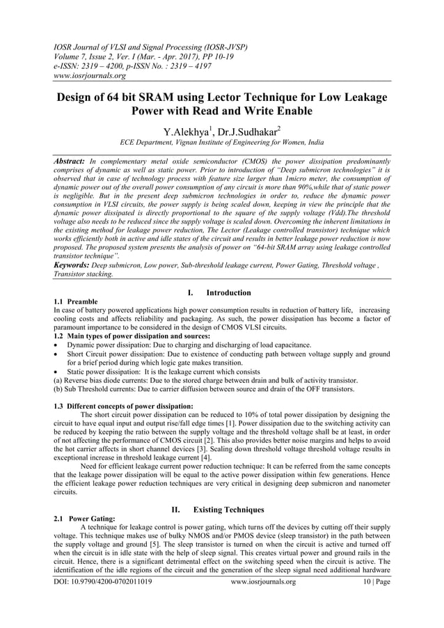 Design Of 64 Bit Sram Using Lector Technique For Low Leakage Power With