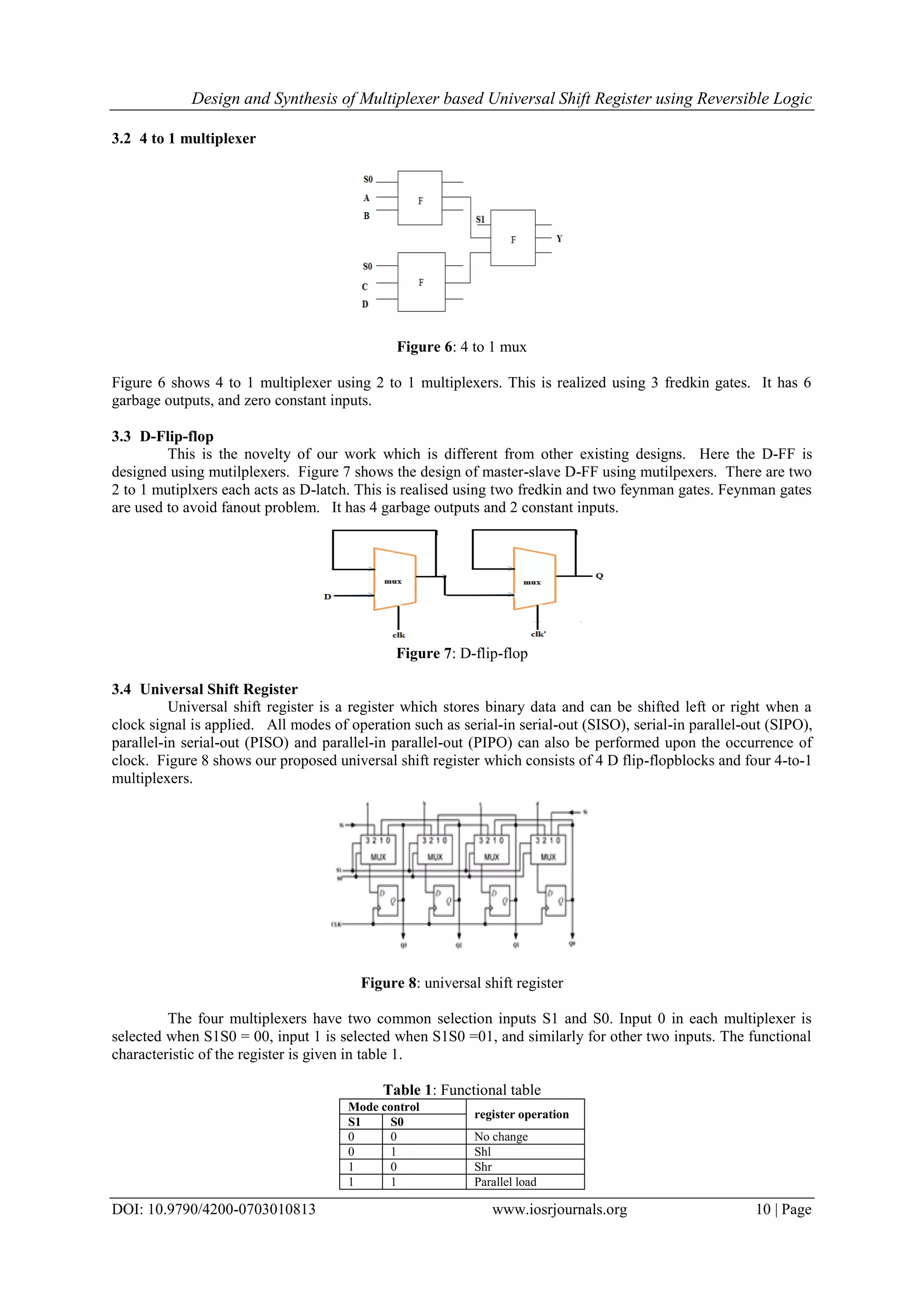 Design And Synthesis Of Multiplexer Based Universal Shift Register Using Reversible Logic Pdf