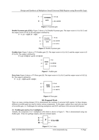 Design and Synthesis of Multiplexer based Universal Shift Register using Reversible Logic | PDF ...