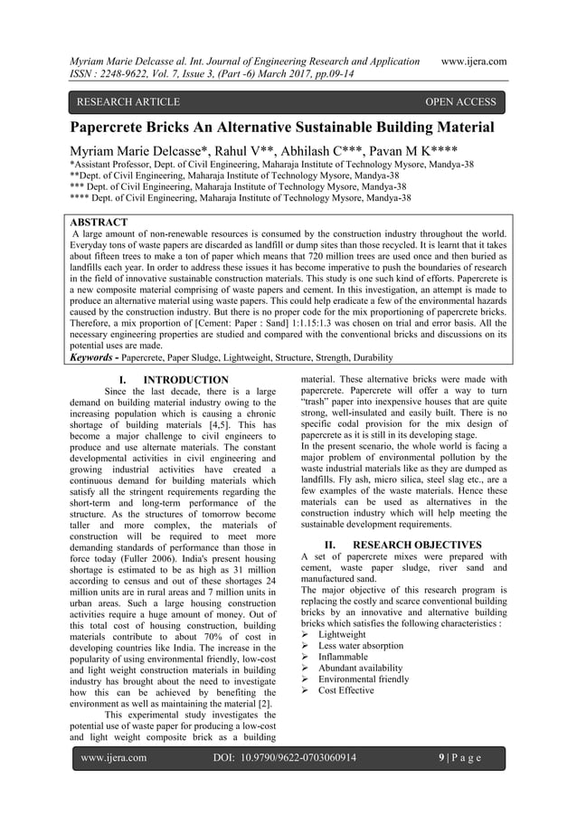 Papercrete Bricks An Alternative Sustainable Building Material | PDF ...