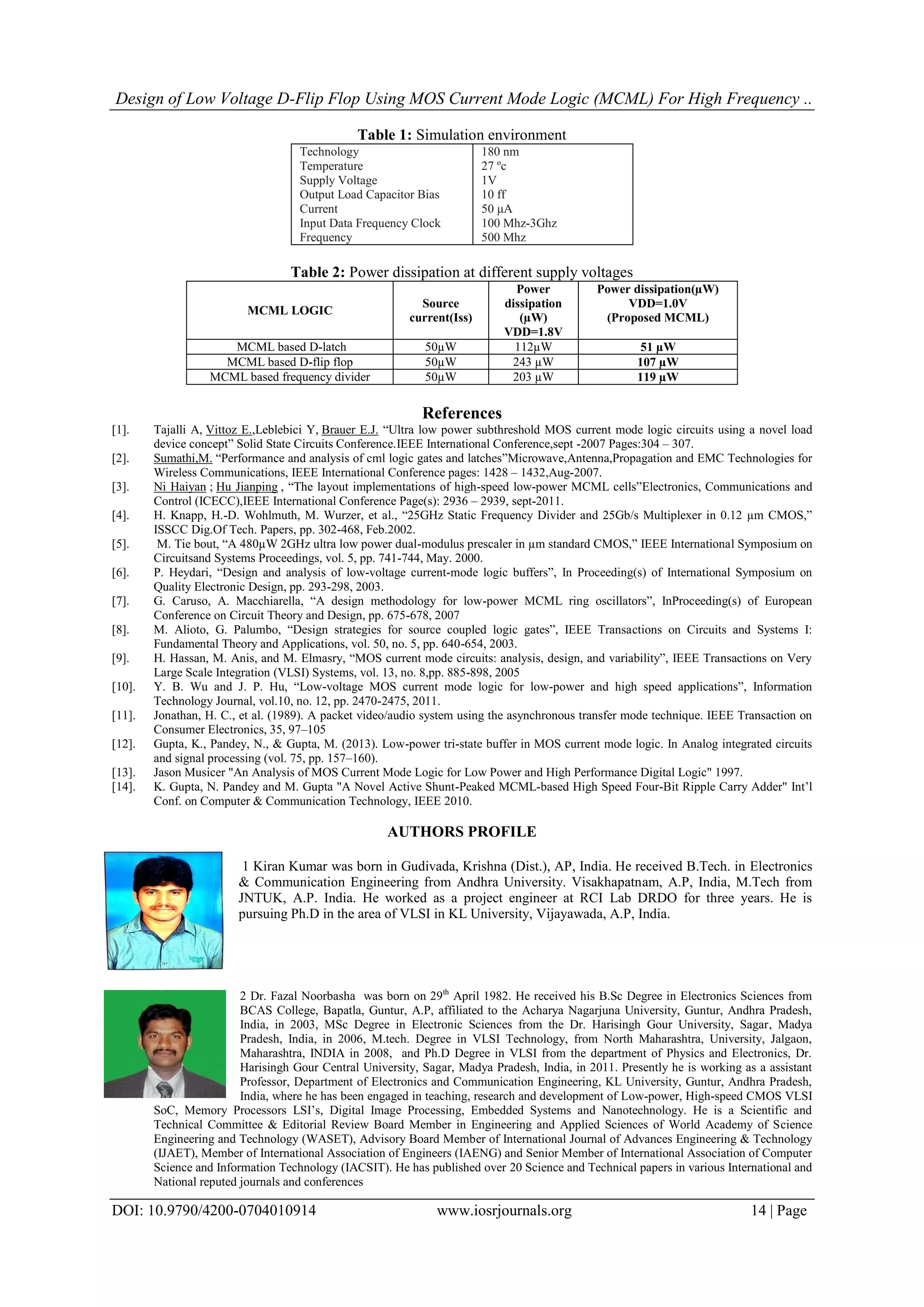 Design Of Low Voltage D Flip Flop Using Mos Current Mode Logic Mcml For High Frequency