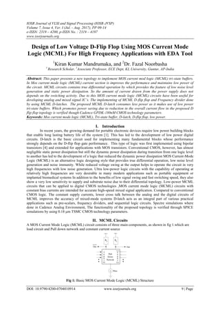 Design of Low Voltage D-Flip Flop Using MOS Current Mode Logic (MCML) For High Frequency ...