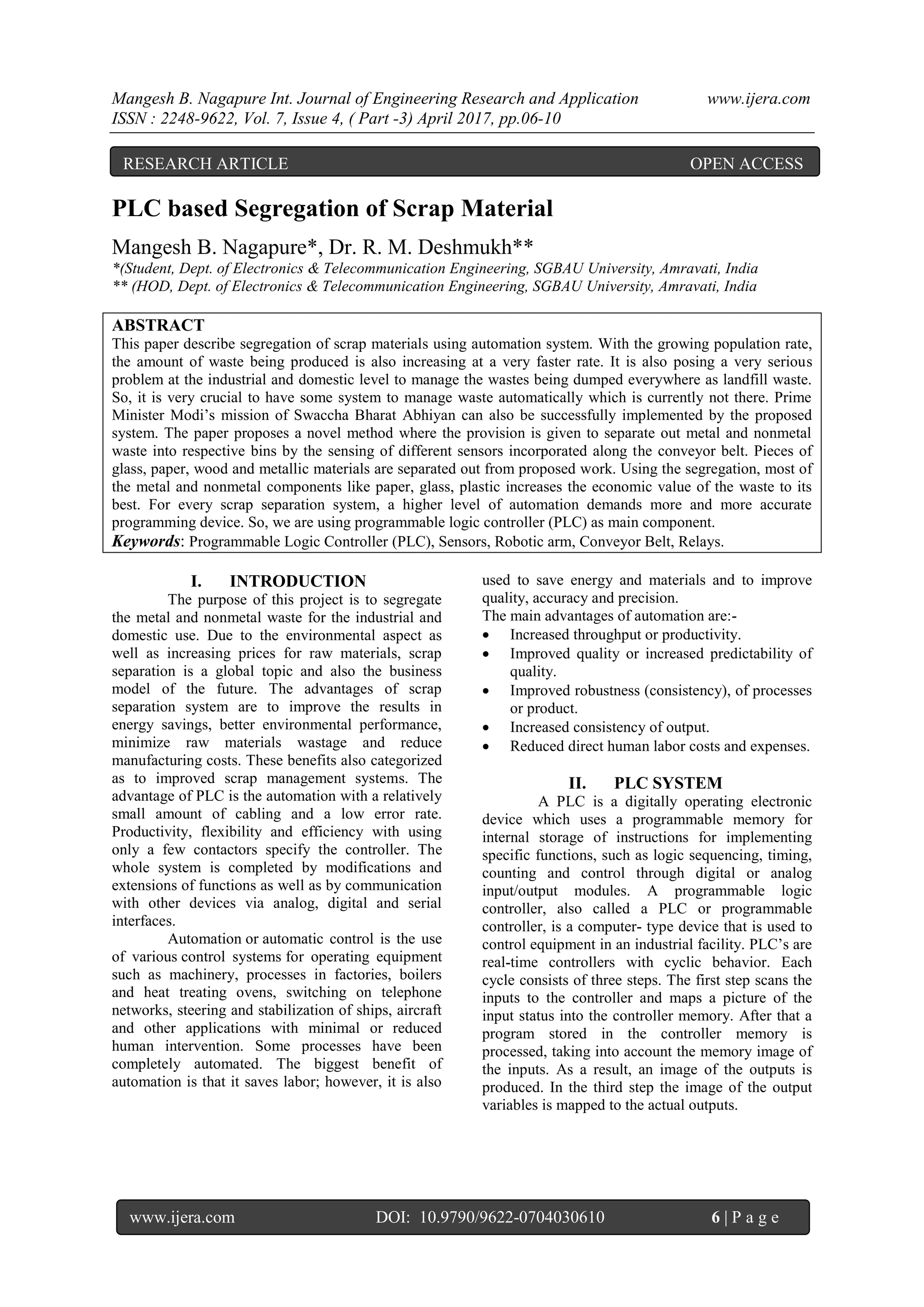 PLC based Segregation of Scrap Material | PDF