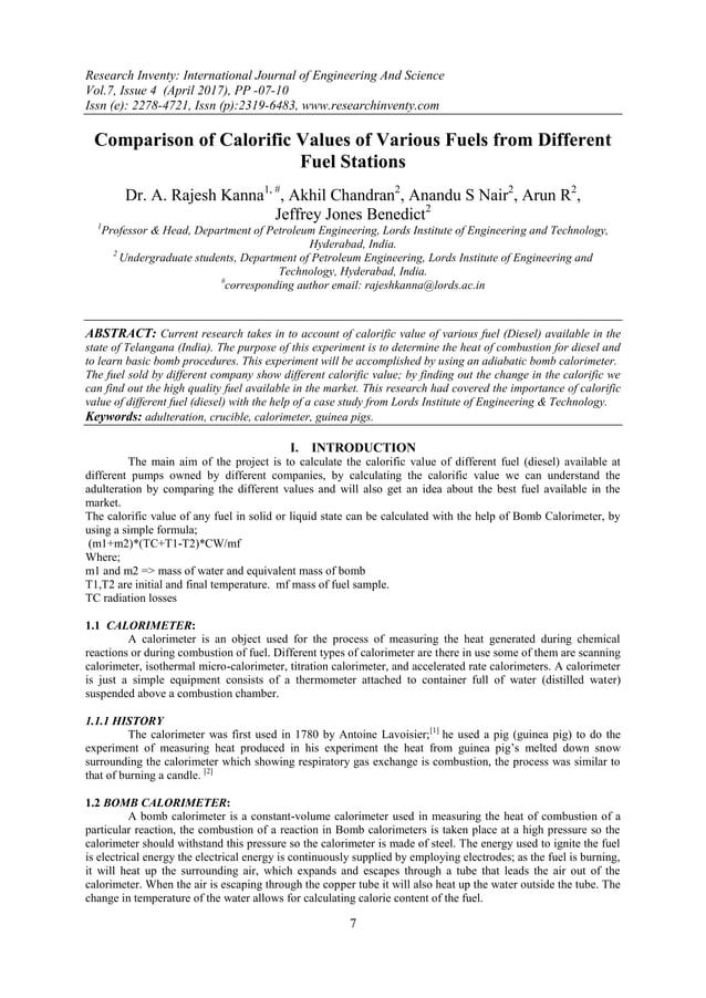 Comparison of Calorific Values of Various Fuels from Different Fuel Stations | PDF