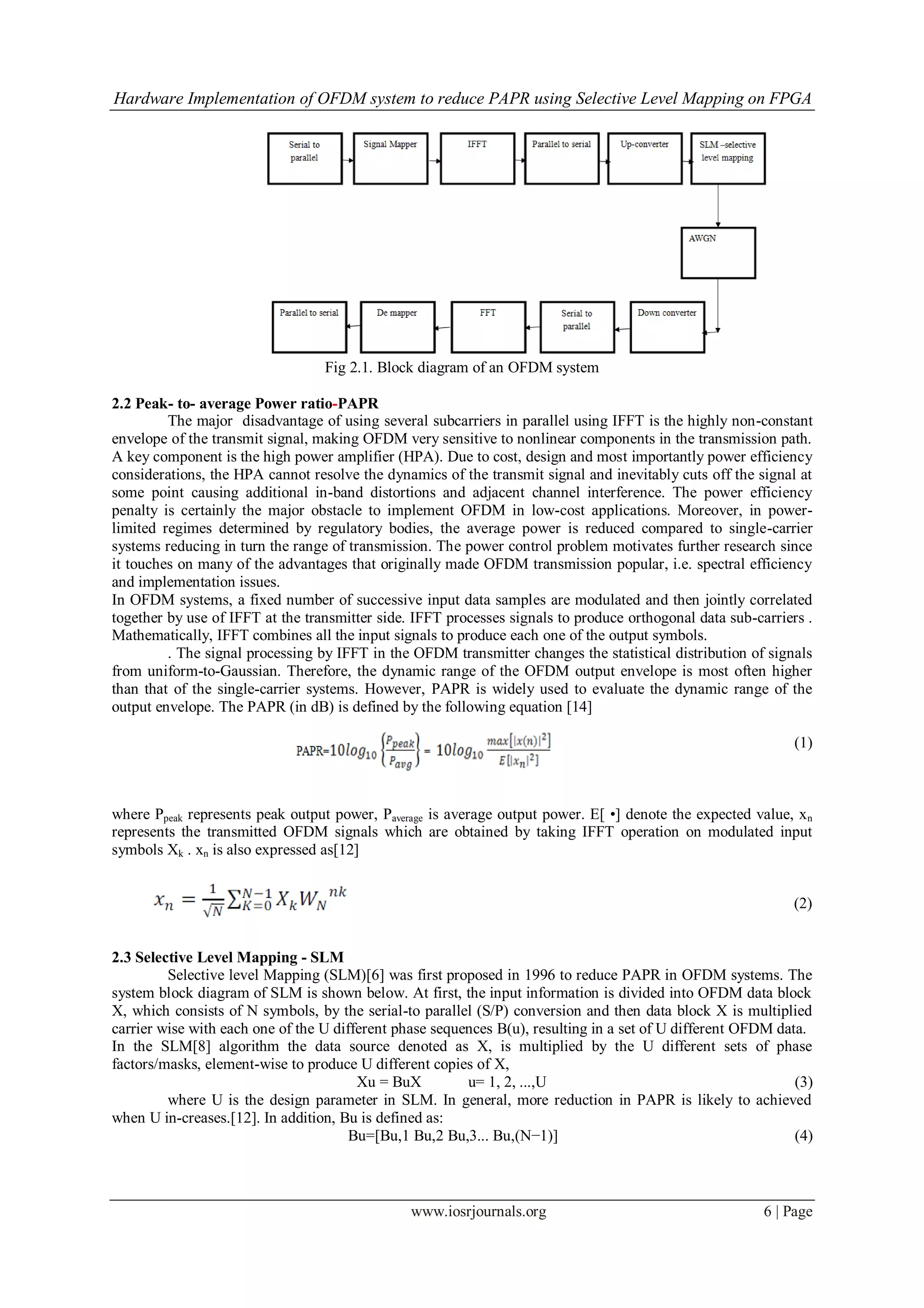 Hardware Implementation Of Ofdm System To Reduce Papr Using Selective Level Mapping On Fpga Pdf