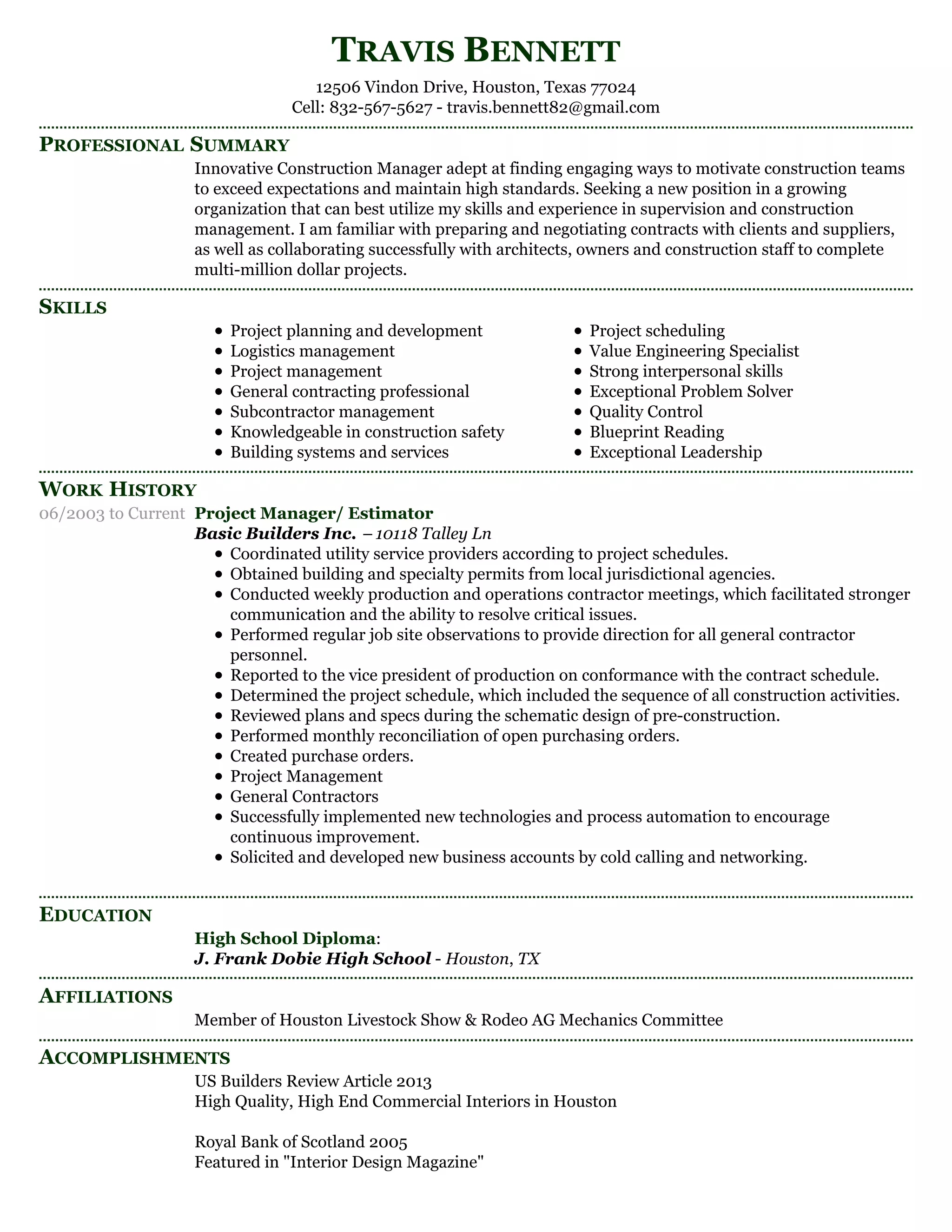 Travis Bennett Resume | PDF