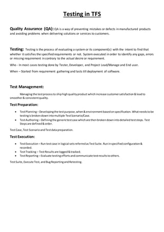 Testing in TFS | DOCX