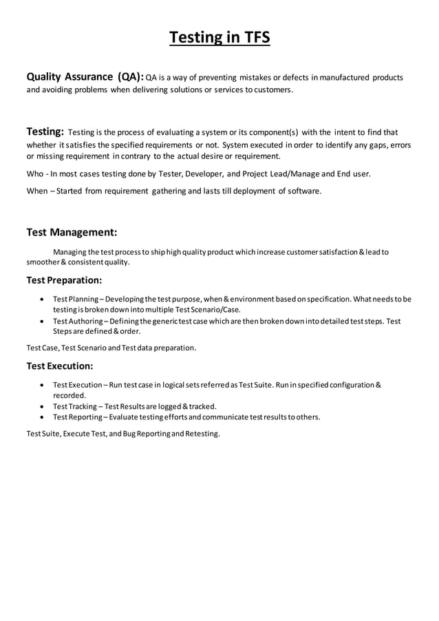 Testing in TFS | PDF