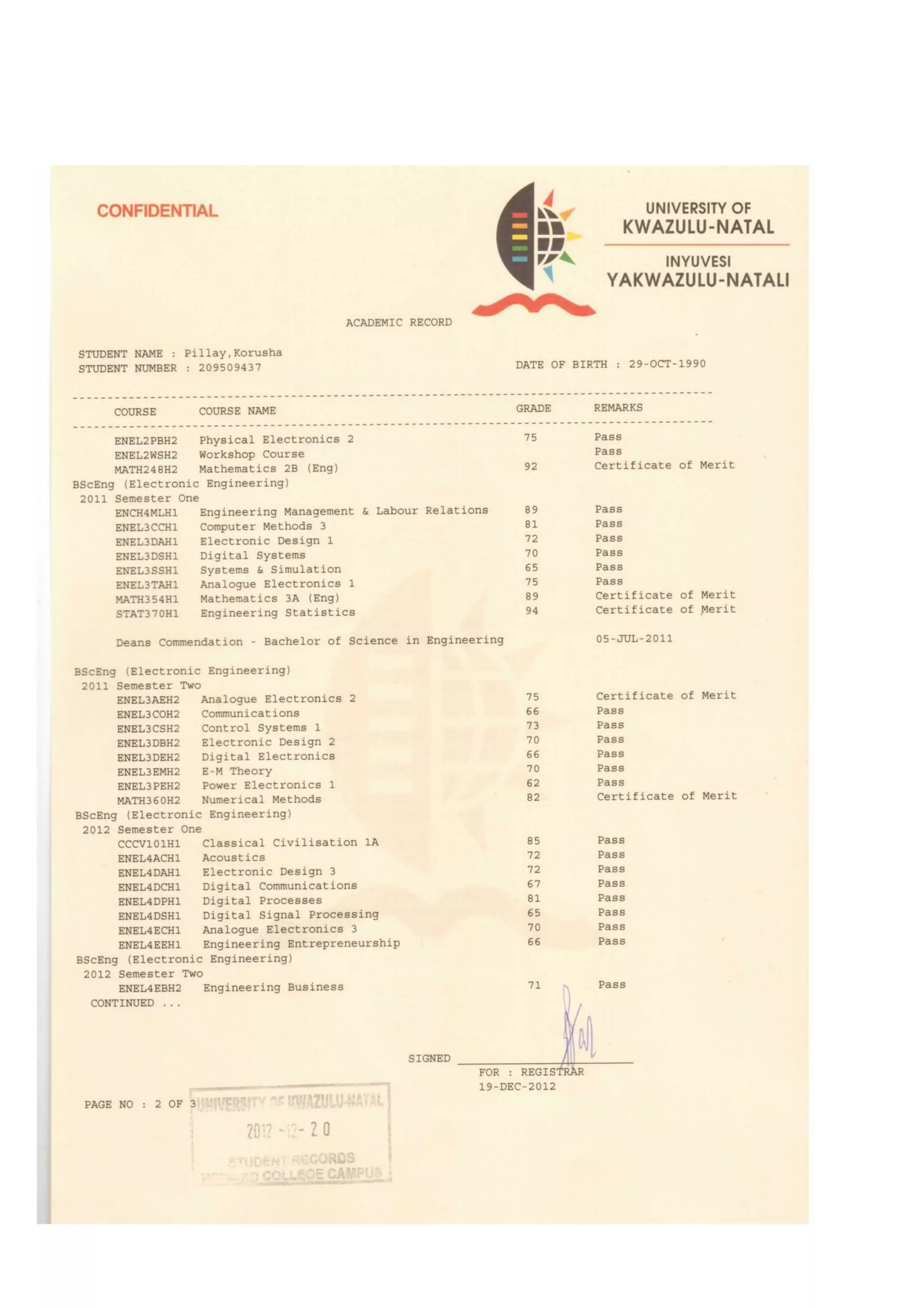 Academic Transcript | PDF