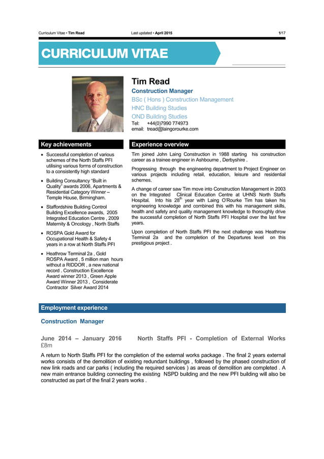 Tim Read CV January 2016 | PDF