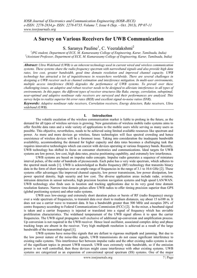 A Survey on Various Receivers for UWB Communication | PDF