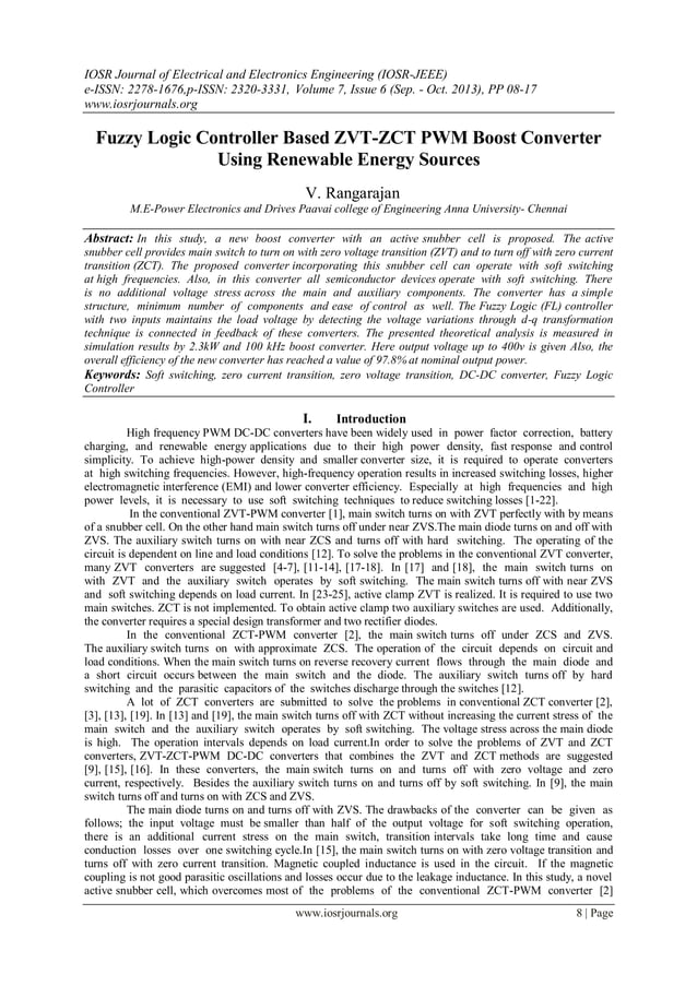 Fuzzy Logic Controller Based ZVT-ZCT PWM Boost Converter Using Renewable Energy Sources | PDF ...