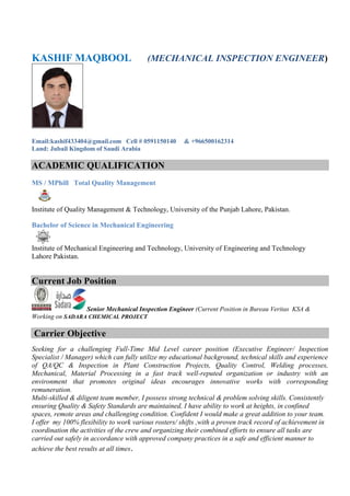 KASHIF MAQBOOL RESUME | PDF