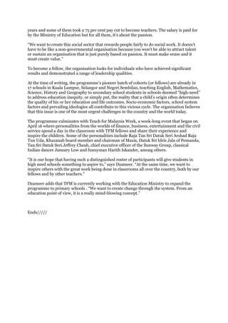 SAMPLE WRITING - COVER STORY - TEACH FOR MALAYSIA | DOC