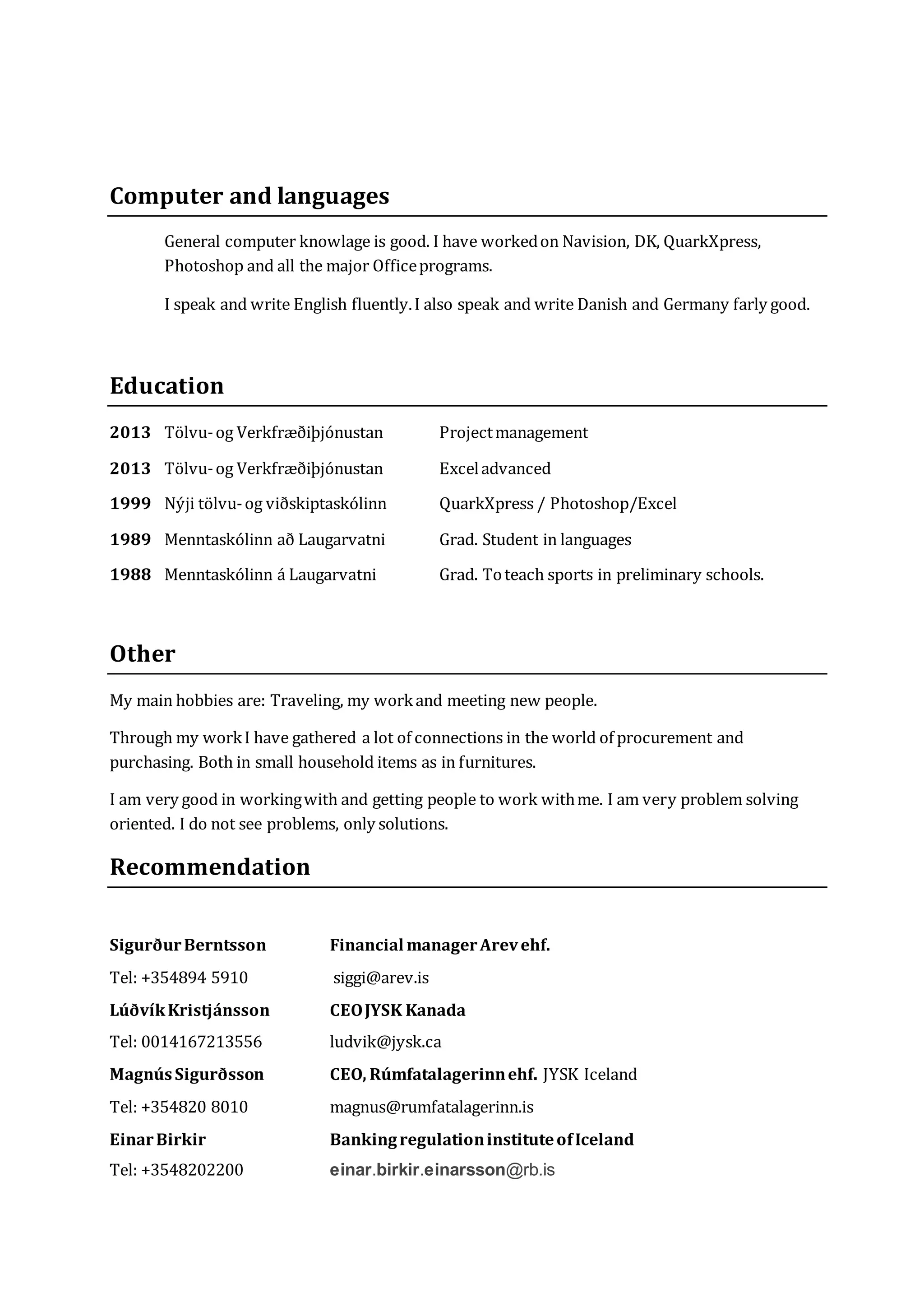Svavar Þórisson CV 2016 | DOCX