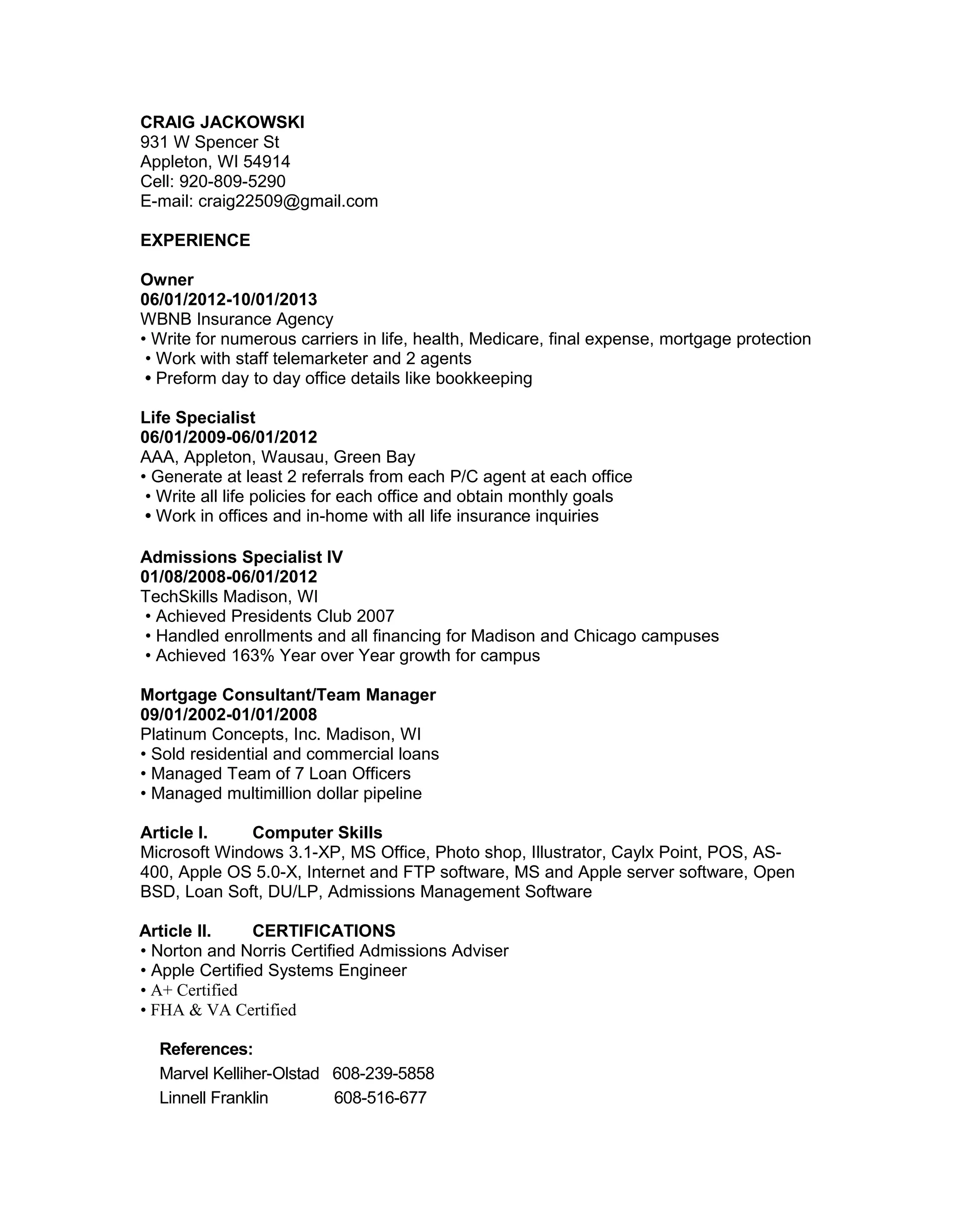 Jackowski Resume 2014 | DOC