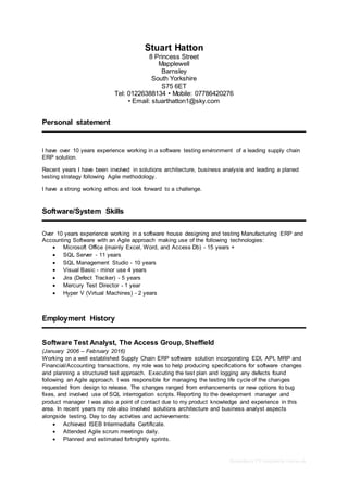 Stuart Hatton CV Latest | PDF