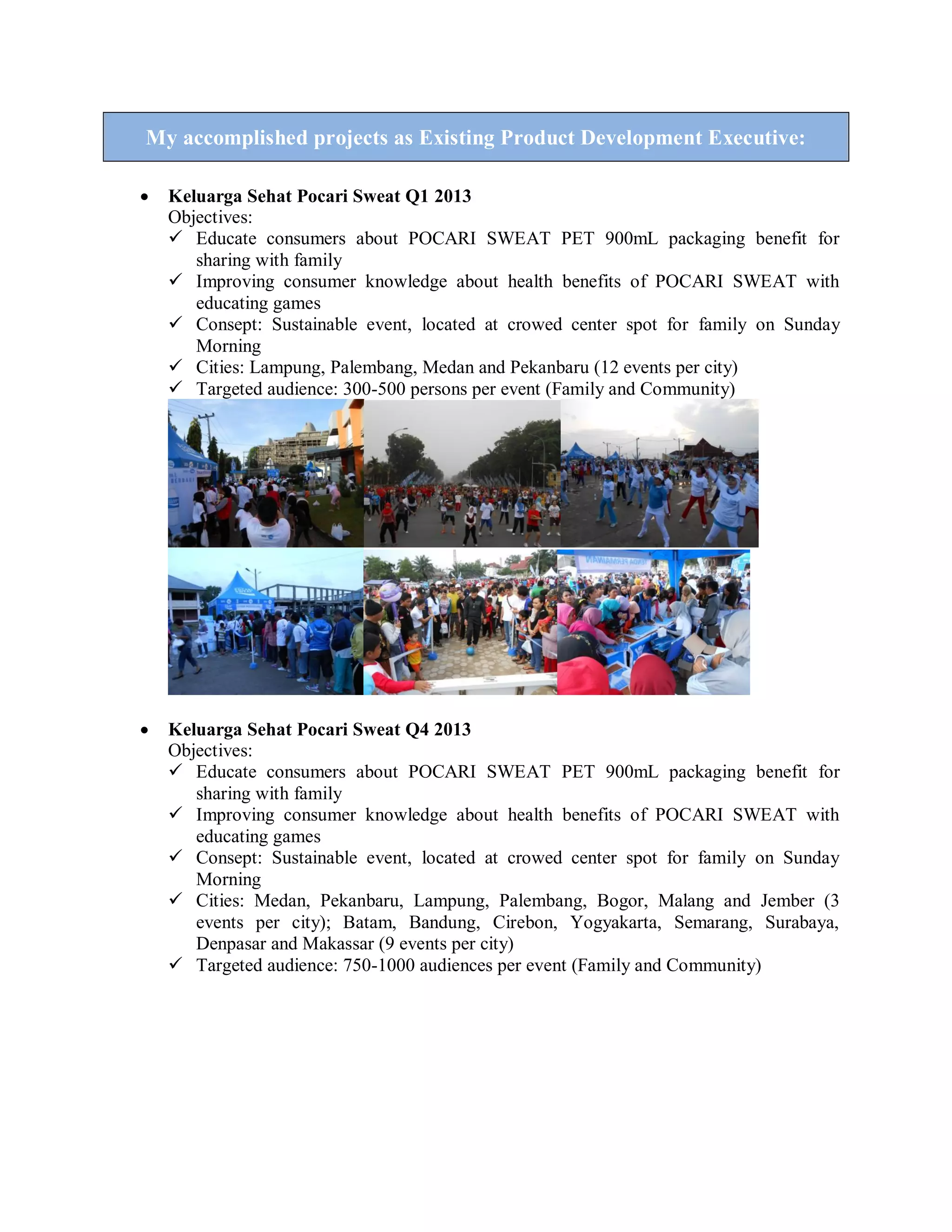 My accomplished projects as Existing Product Development Executive | PDF