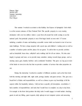 Internship Experince Essay | DOCX