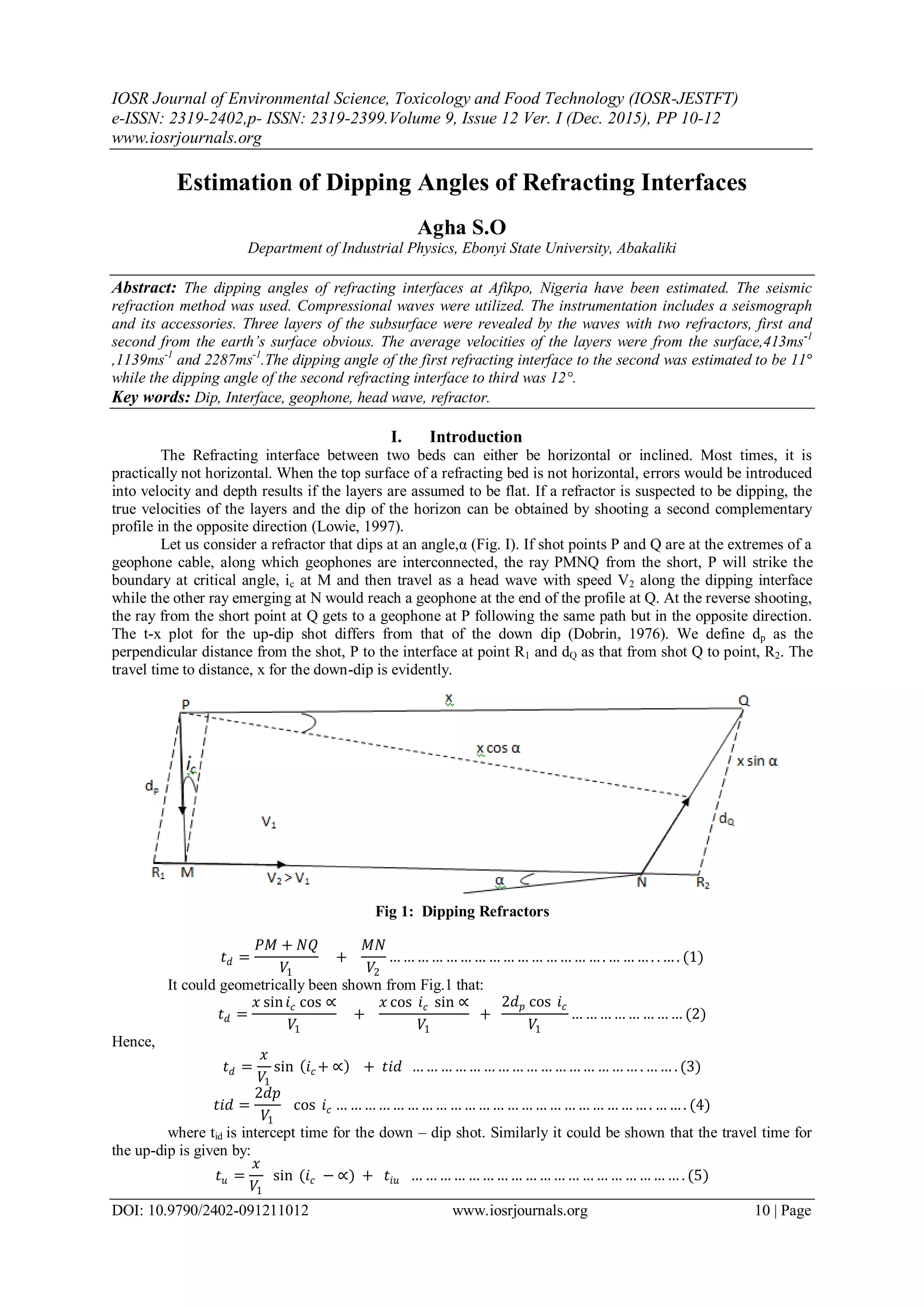 Estimation of Dipping Angles of Refracting Interfaces | PDF