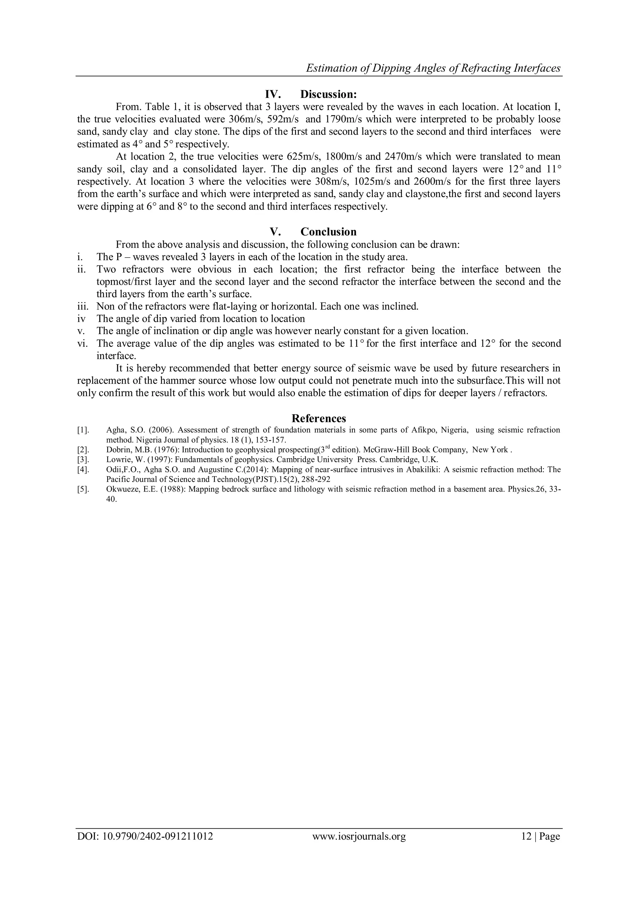 Estimation of Dipping Angles of Refracting Interfaces | PDF
