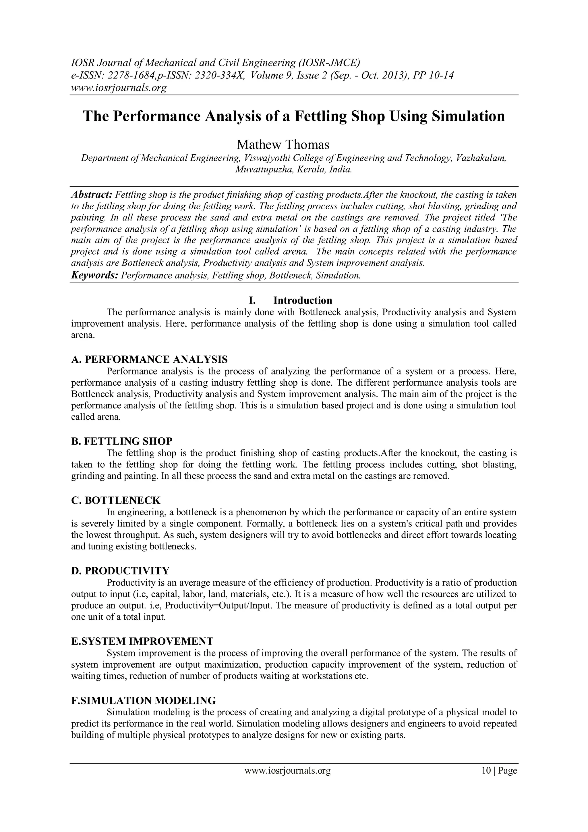 The Performance Analysis of a Fettling Shop Using Simulation | PDF