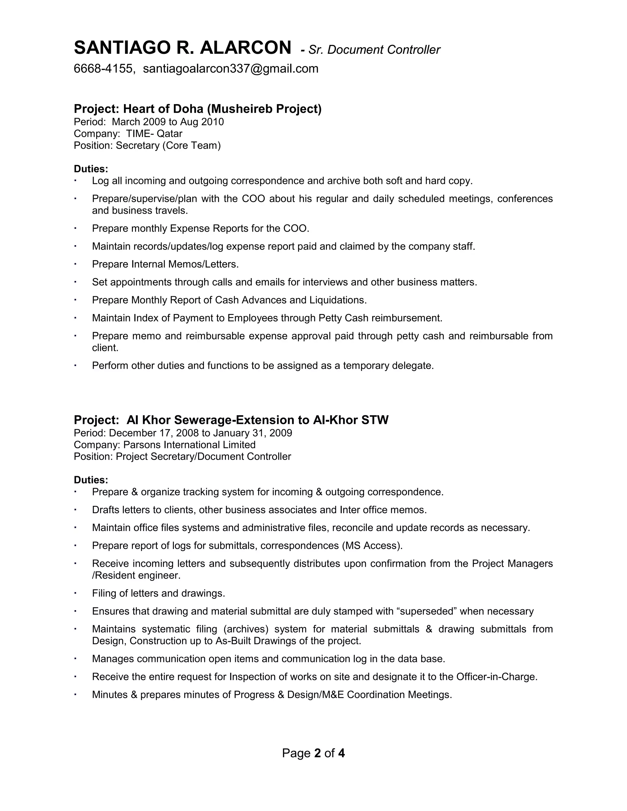 Santiago R Alarcon - Document Control CV- Final | PDF